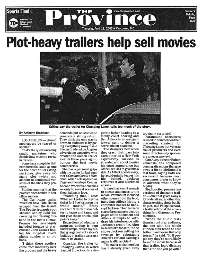 Plot-heavy trailers help sell movies – Golden Trailer Awards